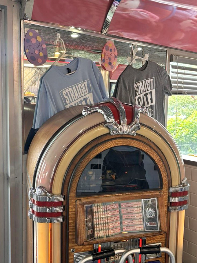 The vintage jukebox stands sentinel, ready to provide the soundtrack to your meal&mdash;because pancakes taste better with a side of Elvis.