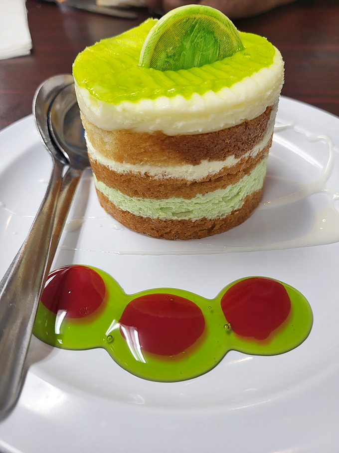 Key lime cake delivers that perfect Florida finale - tart, sweet, and absolutely impossible to resist.