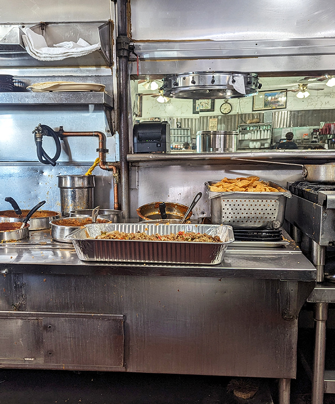 Behind the scenes magic happens here&mdash;where giant pots of beans simmer and tortilla chips await their moment of glory.
