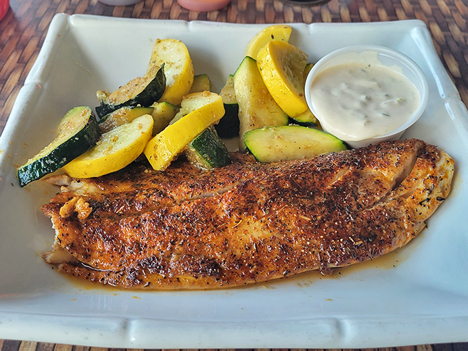 Blackened fish that's perfectly seasoned, not cremated&mdash;paired with summer squash that tastes like it was picked this morning from someone's backyard garden. 