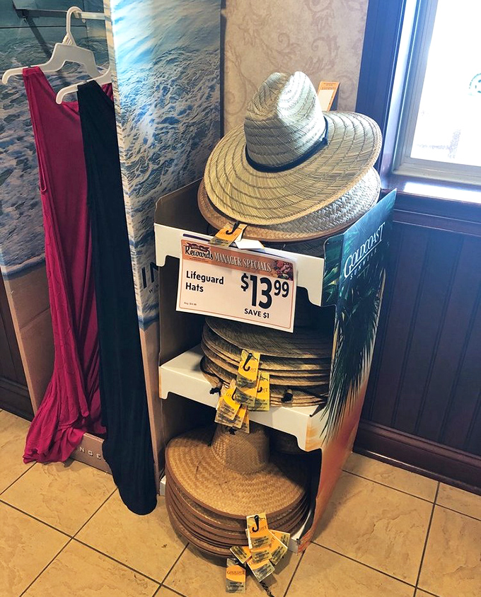 Apparently Dutch-Way also sells lifeguard hats, because nothing says "I'm prepared for anything" like beach gear in Amish country.