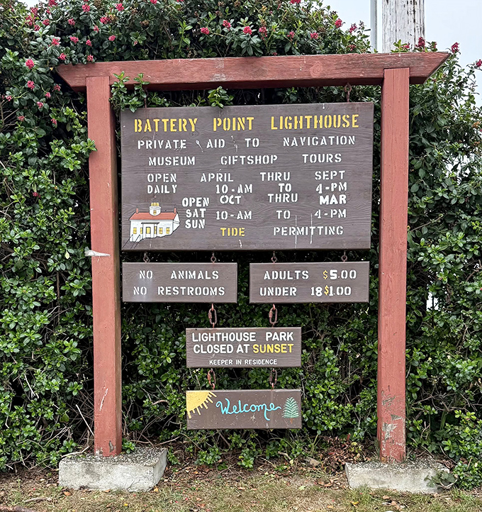 Five dollars for lighthouse tours? In most California coastal towns, that barely covers parking. Battery Point: where history remains accessible.