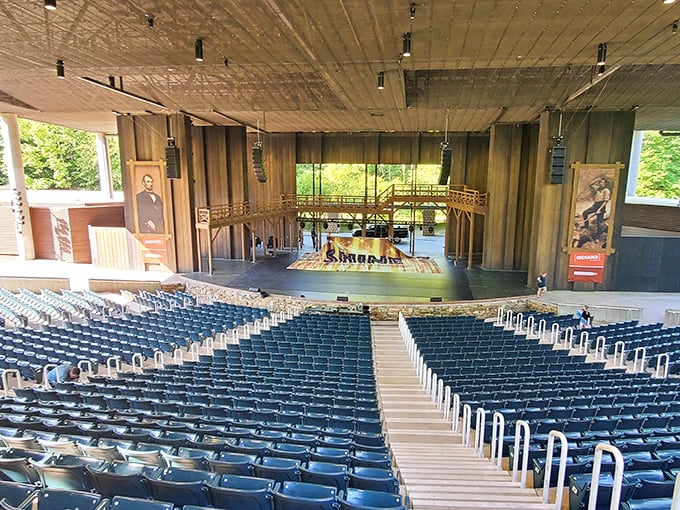 The Lincoln Amphitheater combines natural acoustics with comfortable seating, where summer performances come alive under Indiana's starry skies.