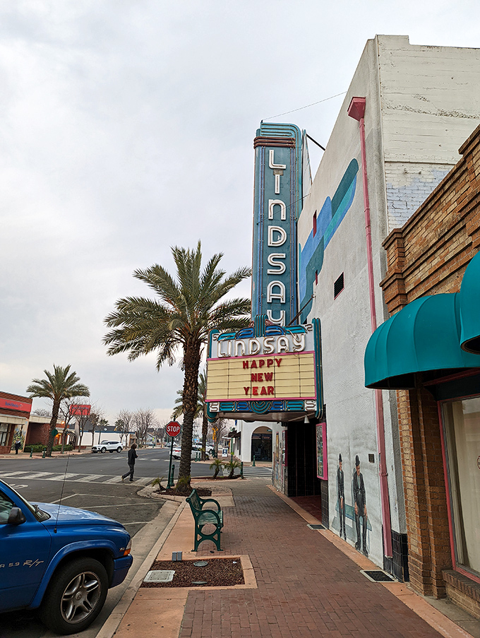 The Lindsay Community Theatre's vintage neon sign glows with small-town pride. Cultural offerings that prove you don't need big-city zip codes to enjoy quality entertainment.