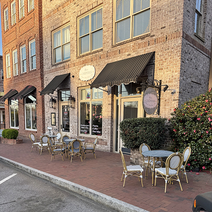 Sidewalk bistro tables offer front-row seats to small-town life's daily parade of friendly faces and conversations.