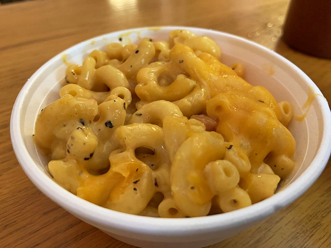 Mac and cheese that doesn't just accompany barbecue&mdash;it demands equal billing with its creamy, cheesy, pepper-flecked perfection.