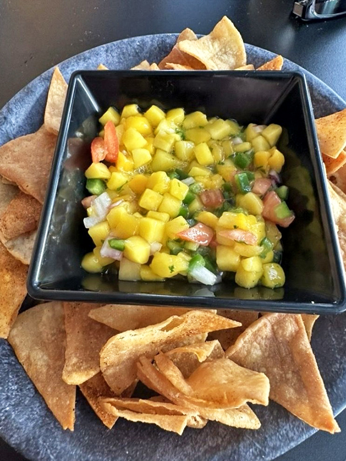 Fresh mango salsa and homemade tortilla chips&mdash;a bright, zesty appetizer that brings sunshine to the table regardless of Pennsylvania's weather outside.