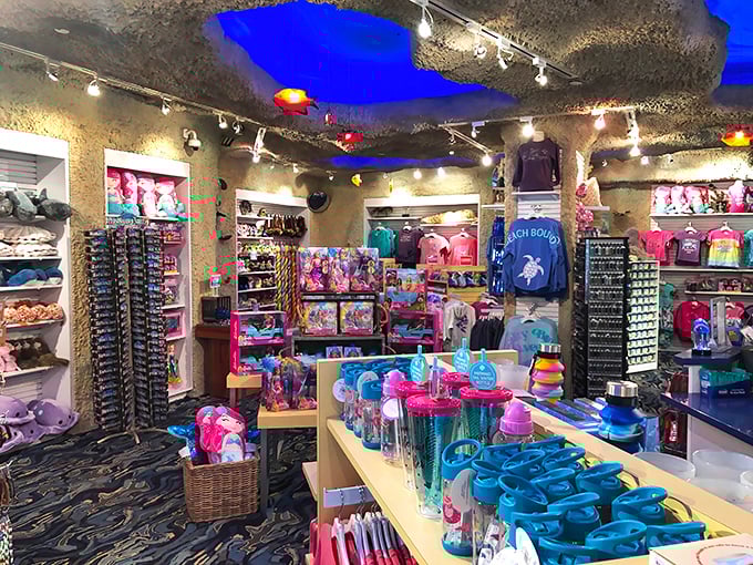 The gift shop ensures you'll remember your underwater dining experience long after the credit card bill arrives. Plush sharks never looked so tempting.