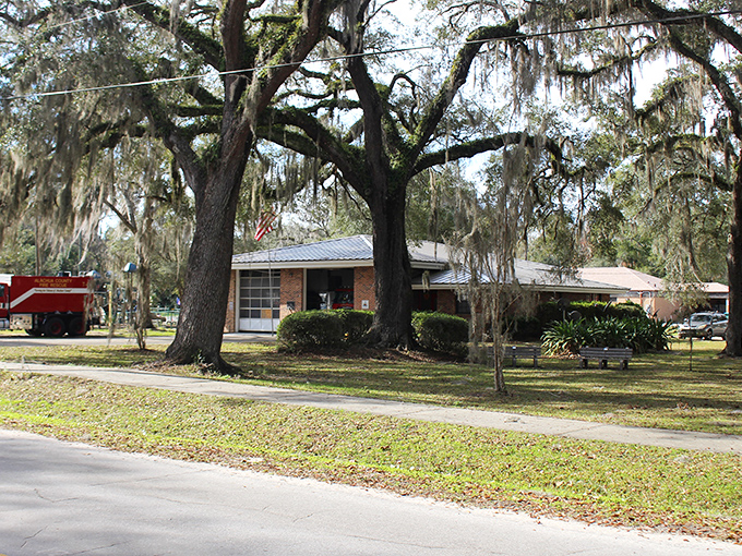 Even the fire station exudes vintage charm, proving that functional buildings can still capture hearts.