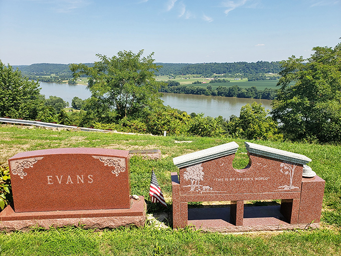 A peaceful riverside cemetery with a view that residents are literally dying for. The Ohio River flows eternally past those at eternal rest.