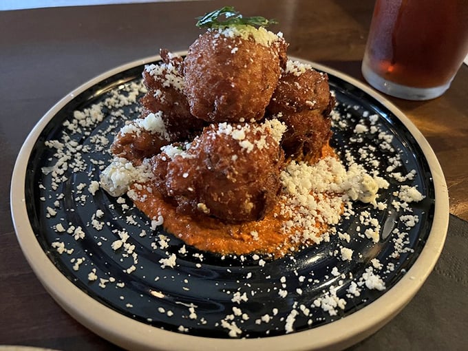 Mushroom and Gruyere beignets that would make New Orleans blush. Crispy, earthy, cheesy perfection dusted with parmesan snow.