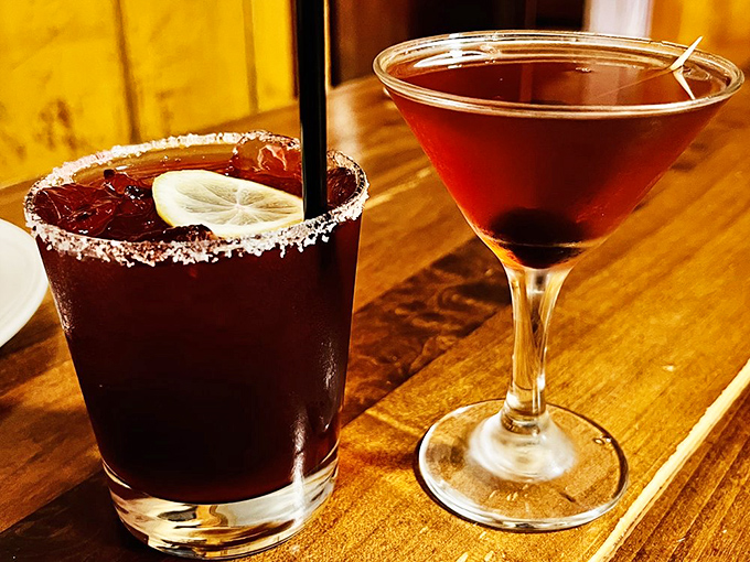 The Olallieberry Margarita and Manhattan sit like old friends at the bar, one fruity and bright, the other sophisticated and timeless. 