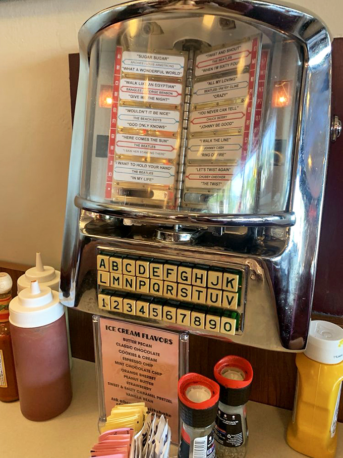 The tabletop jukebox&mdash;where five cents buys a soundtrack for your meal. From Beatles to Beach Boys, every bite deserves its own melody.