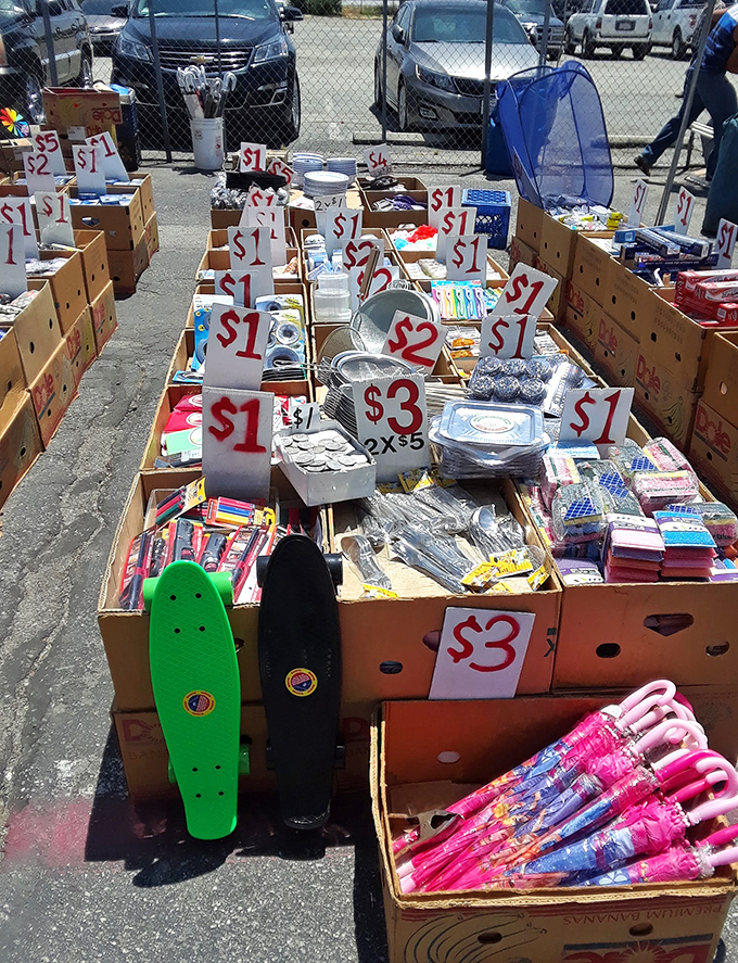 The magical dollar bins&mdash;where impulse purchases are practically mandatory. Those pink umbrellas might be the best three bucks you'll spend all week.
