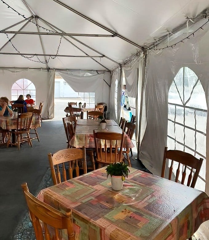 The outdoor tent&mdash;where social distancing meets country charm and every breeze carries the promise of homemade desserts.