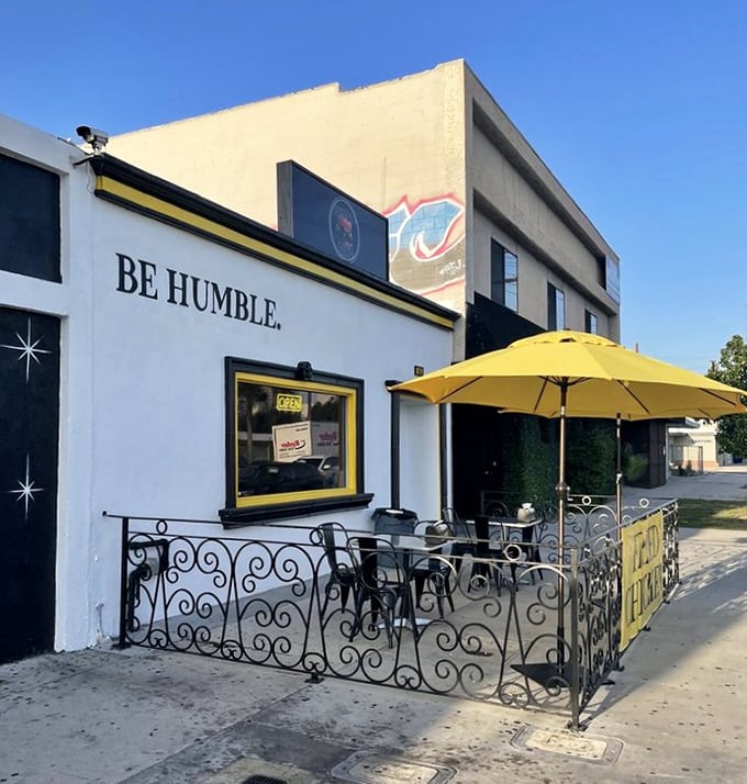 The sidewalk patio&mdash;where that yellow umbrella provides shade while you contemplate whether to order seconds before you've finished firsts.