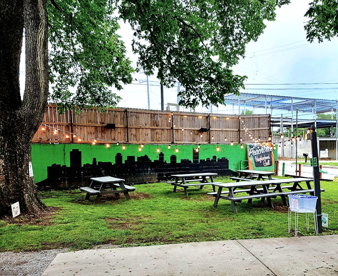 Outdoor seating where Nashville's charm meets Mediterranean flavors in perfect, sun-dappled harmony for everyone.