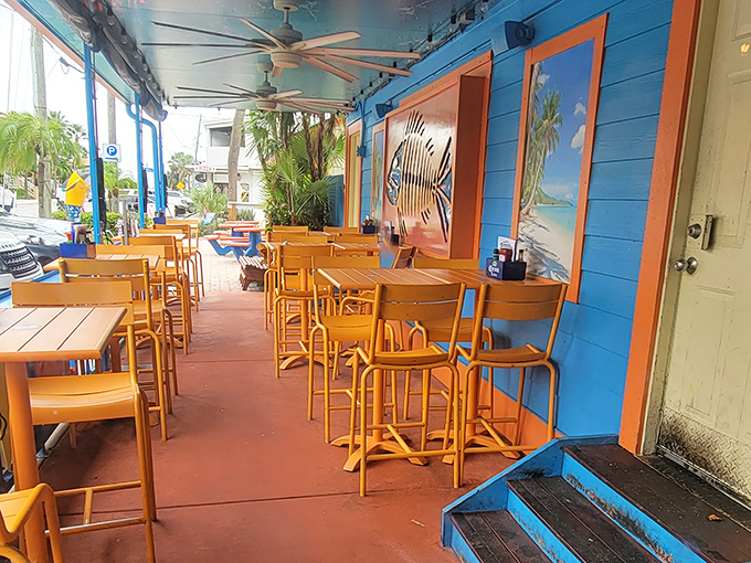 Outdoor seating where the ocean breeze is free and the people-watching comes with your meal &ndash; pure Florida gold.