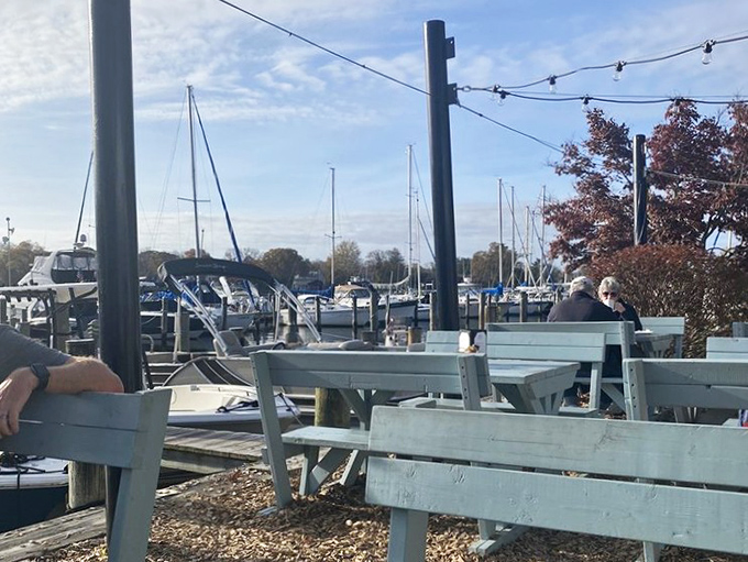 Waterfront dining where the boats provide both the backdrop and the transportation option for particularly enthusiastic seafood lovers.