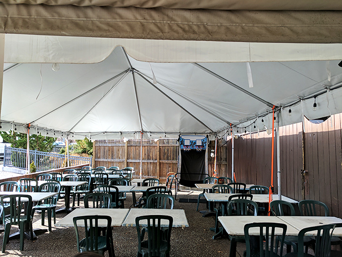 The outdoor tent area provides extra seating during busy times. Even when packed, Quarterdeck ensures nobody misses out on their seafood fix.