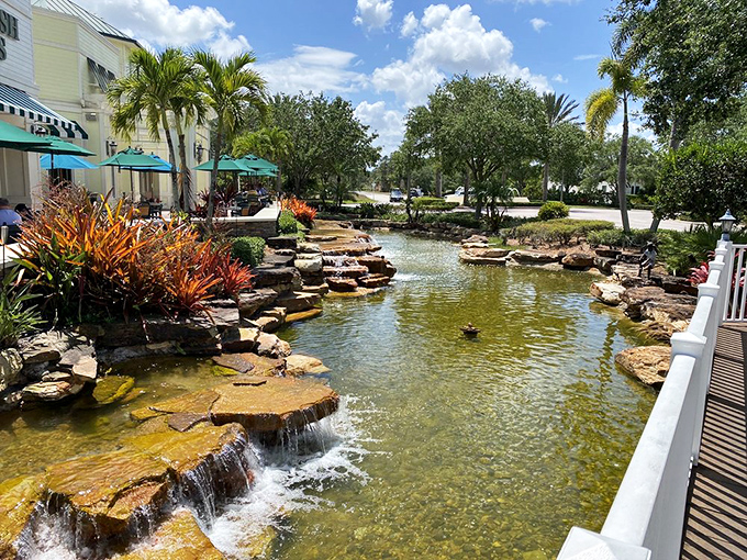 A waterfall pond that provides the soundtrack to your meal&mdash;nature's ambient noise paired perfectly with prime rib.