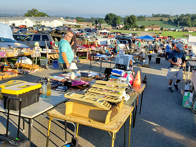 The outdoor flea market sprawls like a suburban yard sale that got wonderfully out of control.