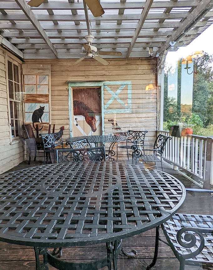 The porch where pre-dinner conversations flourish. Weathered wood and wrought iron furniture invite you to slow down and stay awhile.