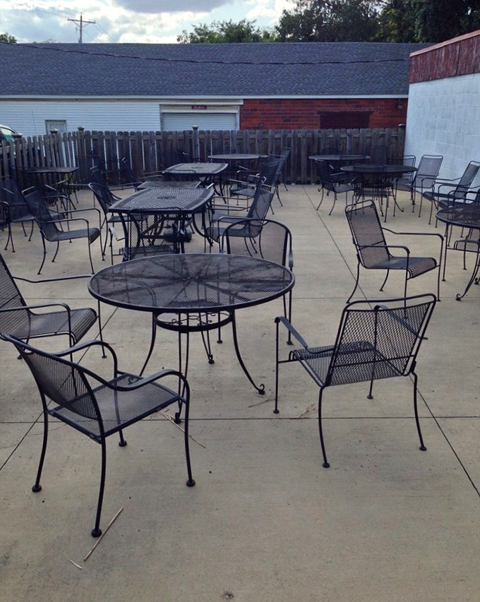 The patio might not have Tuscan views, but on a nice Ohio evening, those metal chairs hold conversations just as meaningful as any in Rome.