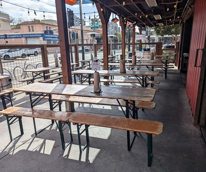 The communal outdoor seating area: where the only thing better than the food is sharing the experience with fellow meat enthusiasts.