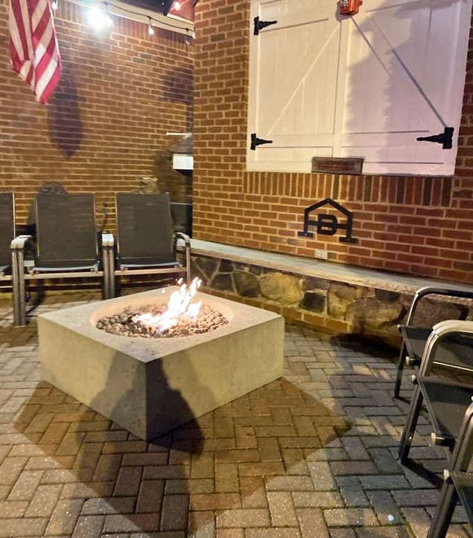 The outdoor patio with fire pit offers a moment of post-dinner reflection. "Did I really need that second helping?" (Yes, yes you did.)