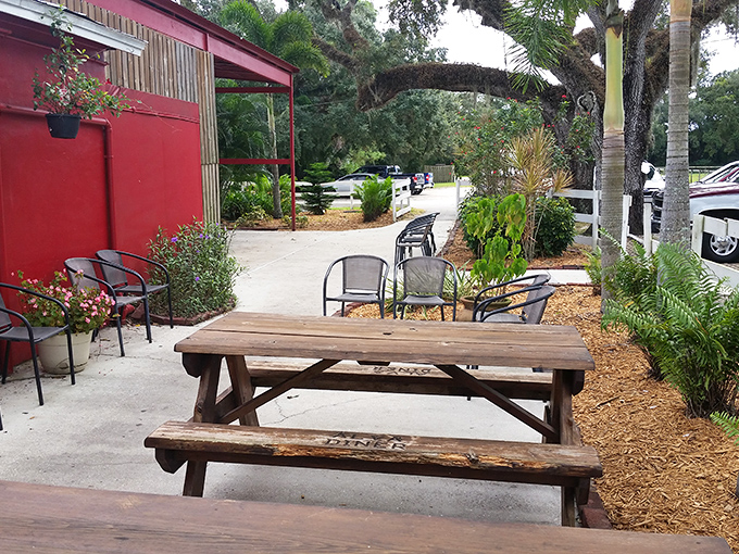 Even Florida's sunshine and palm trees can't compete with what's waiting inside, but this outdoor seating offers a perfect post-breakfast decompression zone.