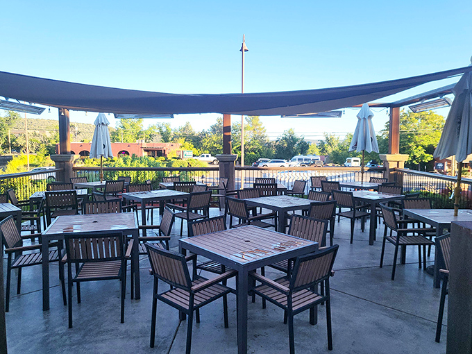 Outdoor dining under Sedona's impossibly blue sky&mdash;where fresh air makes everything taste better and conversations last longer.