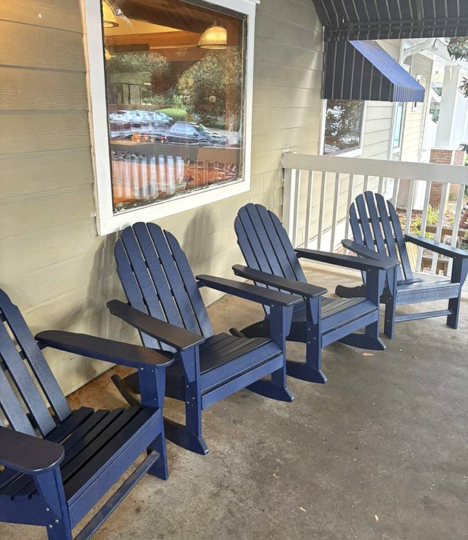 Adirondack chairs on the porch offer a place to savor your coffee or contemplate which pie to take home. Florida's version of a front porch.