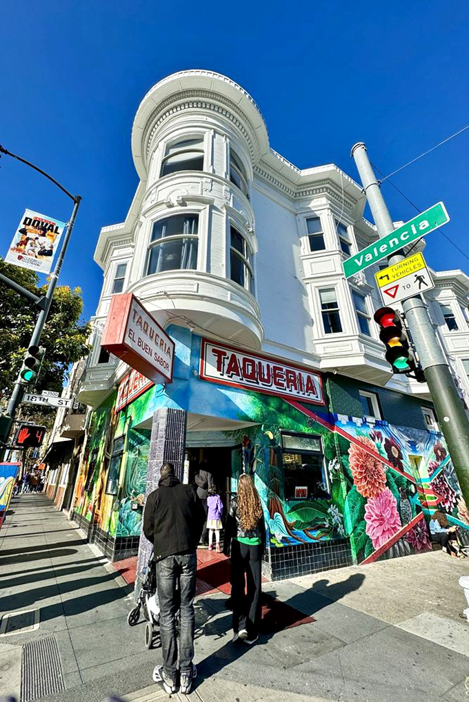 Where Mission District architecture meets vibrant murals. El Buen Sabor stands as a colorful cornerstone of San Francisco's food culture.