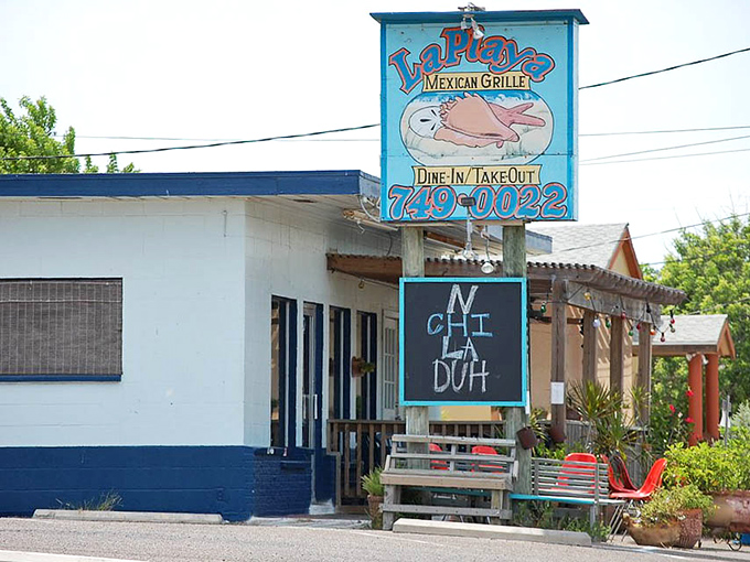 The casual outdoor seating captures that laid-back coastal vibe where flip-flops count as formal dining attire.