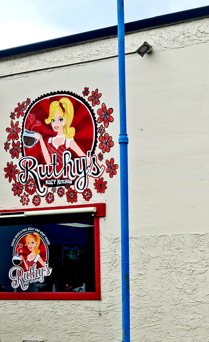 Cheerful exterior artwork announces this isn't just any restaurant, but a place where breakfast joy lives loudly.