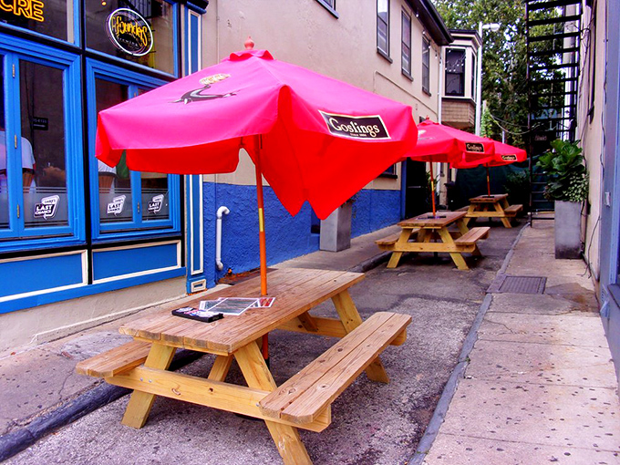 Outdoor seating extends the Lucky's experience to the sidewalk, perfect for Manayunk's beautiful weather days.