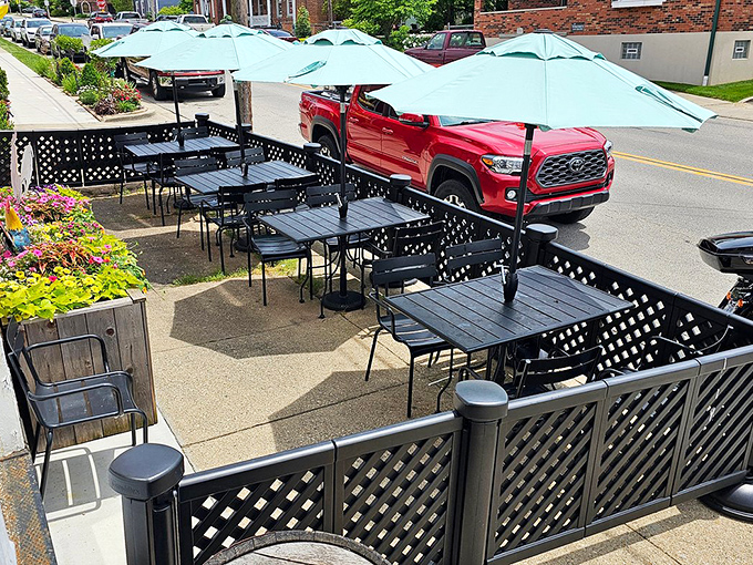 Outdoor seating lets you enjoy your chicken feast while soaking up Oldenburg's charming small-town atmosphere and fresh air.