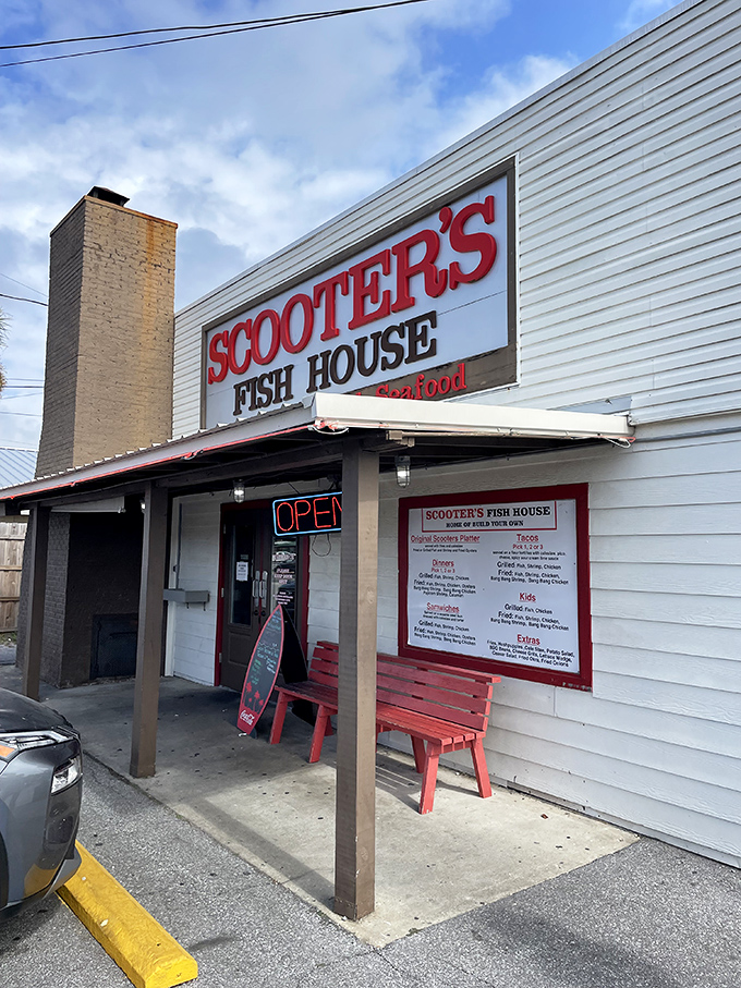 The red bench outside might be the most important waiting area in Navarre. Worth every minute for what awaits inside those unassuming walls.