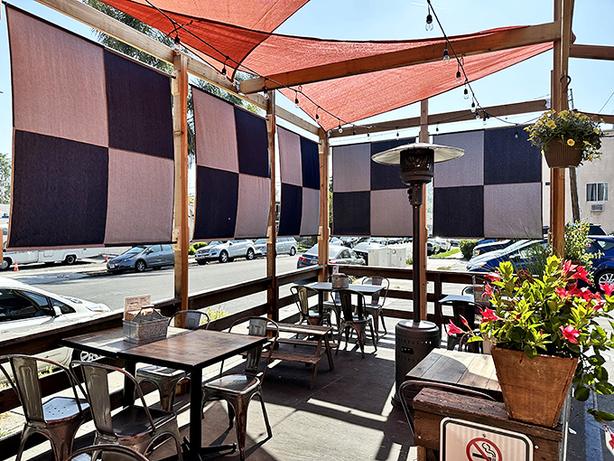 The outdoor patio offers a California twist on Texas tradition &ndash; sunshine and shade with your brisket is the LA way.