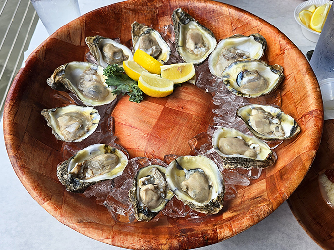Oysters arranged in a perfect circle like a briny clock counting down to seafood bliss. Just add lemon and leave your inhibitions at the door.