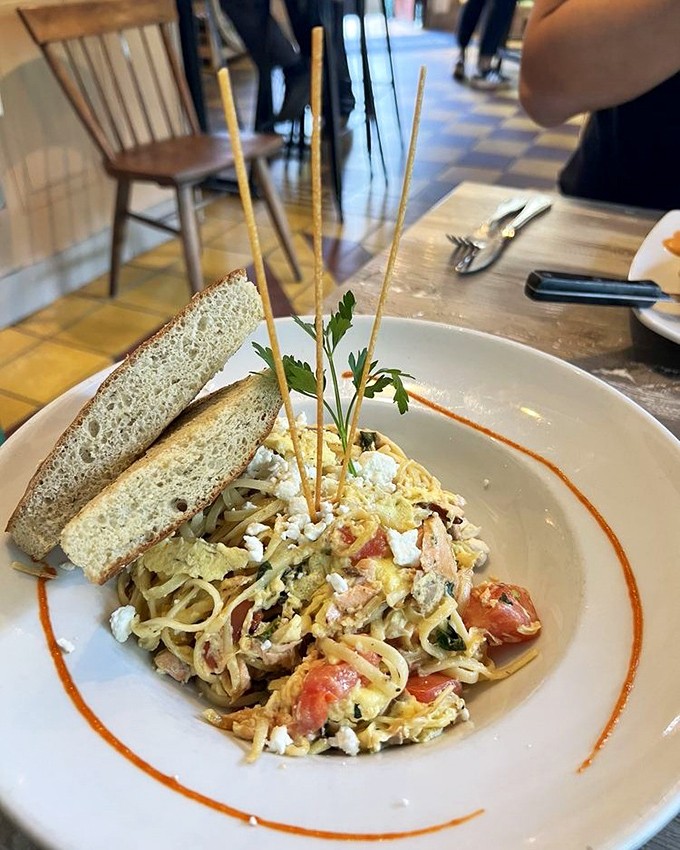 Pasta for breakfast? When it looks this good, with those golden strands of egg-kissed linguini, conventional meal rules no longer apply.