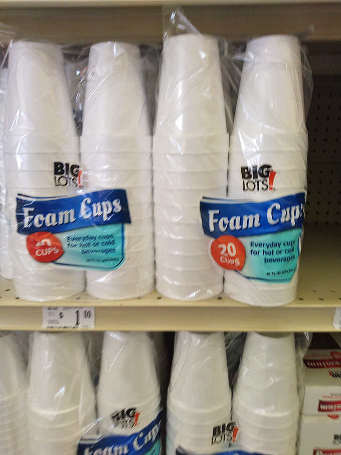 Foam cups standing at attention, ready to serve everything from morning coffee to impromptu neighborhood lemonade stands with no-nonsense practicality.