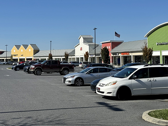 Parking lots spacious enough to accommodate both compact cars and shopping-spree SUVs.
