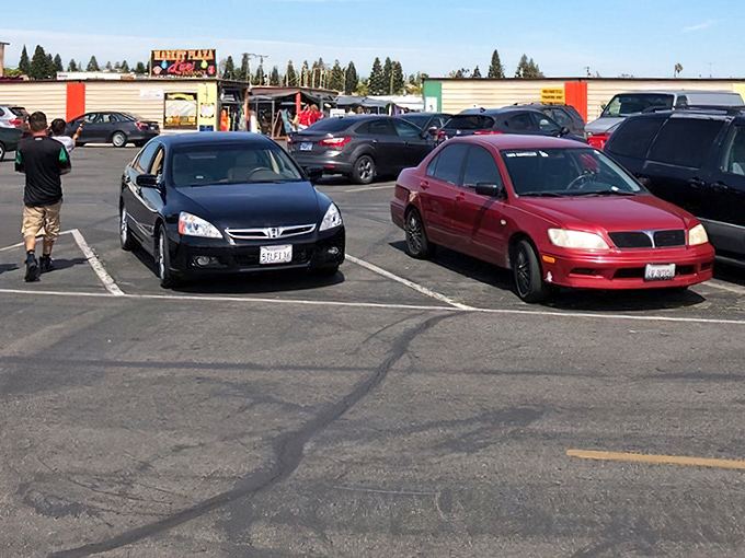 Parking lot purgatory&mdash;the necessary first step before entering the promised land of produce and peculiar finds beyond. 