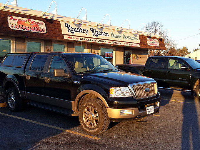 The parking lot tells the story – trucks and sedans side by side, because good food crosses all demographic boundaries.