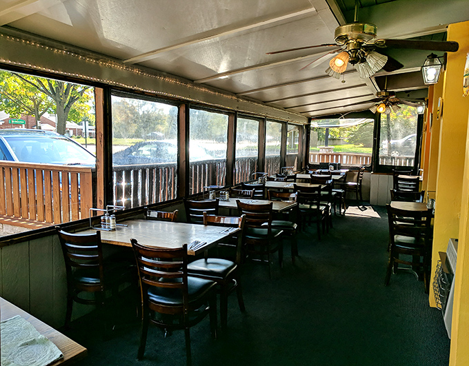 The enclosed patio offers all the people-watching benefits of outdoor dining without Pennsylvania's occasional weather drama. Smart and cozy.