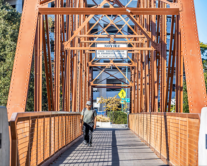 This pedestrian bridge connects more than just two sides of town&mdash;it links Roseville's historic past with its forward-thinking present in rust-colored industrial elegance.