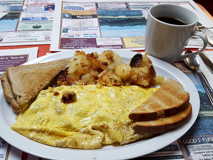 This omelet doesn't need a fancy French name or imported cheese to be magnificent. It's the breakfast equivalent of a warm hug from your favorite aunt.