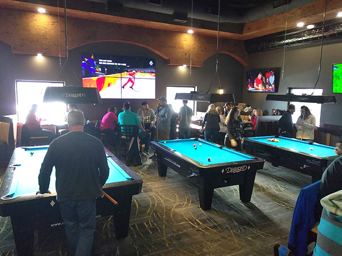 The game room buzzes with friendly competition &ndash; because nothing builds an appetite like thoroughly destroying your friends at pool.